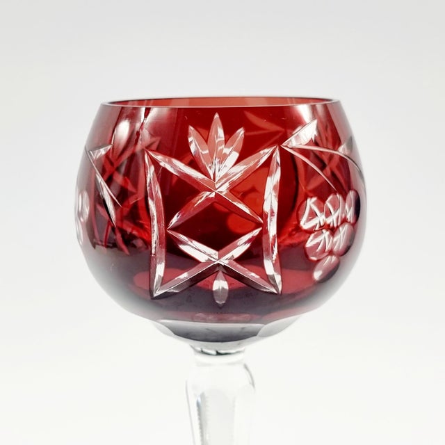 Set of 6 Mid Century Crystal Wine Glasses With Hand Cut Decor From Hsg ...