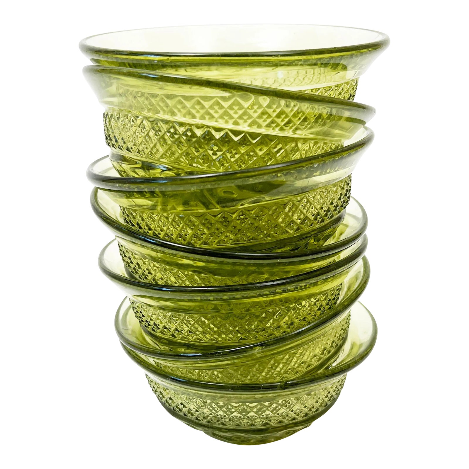 Ultra Retro Olive Green Textured Glass Bowls - 7 Pieces | Chairish
