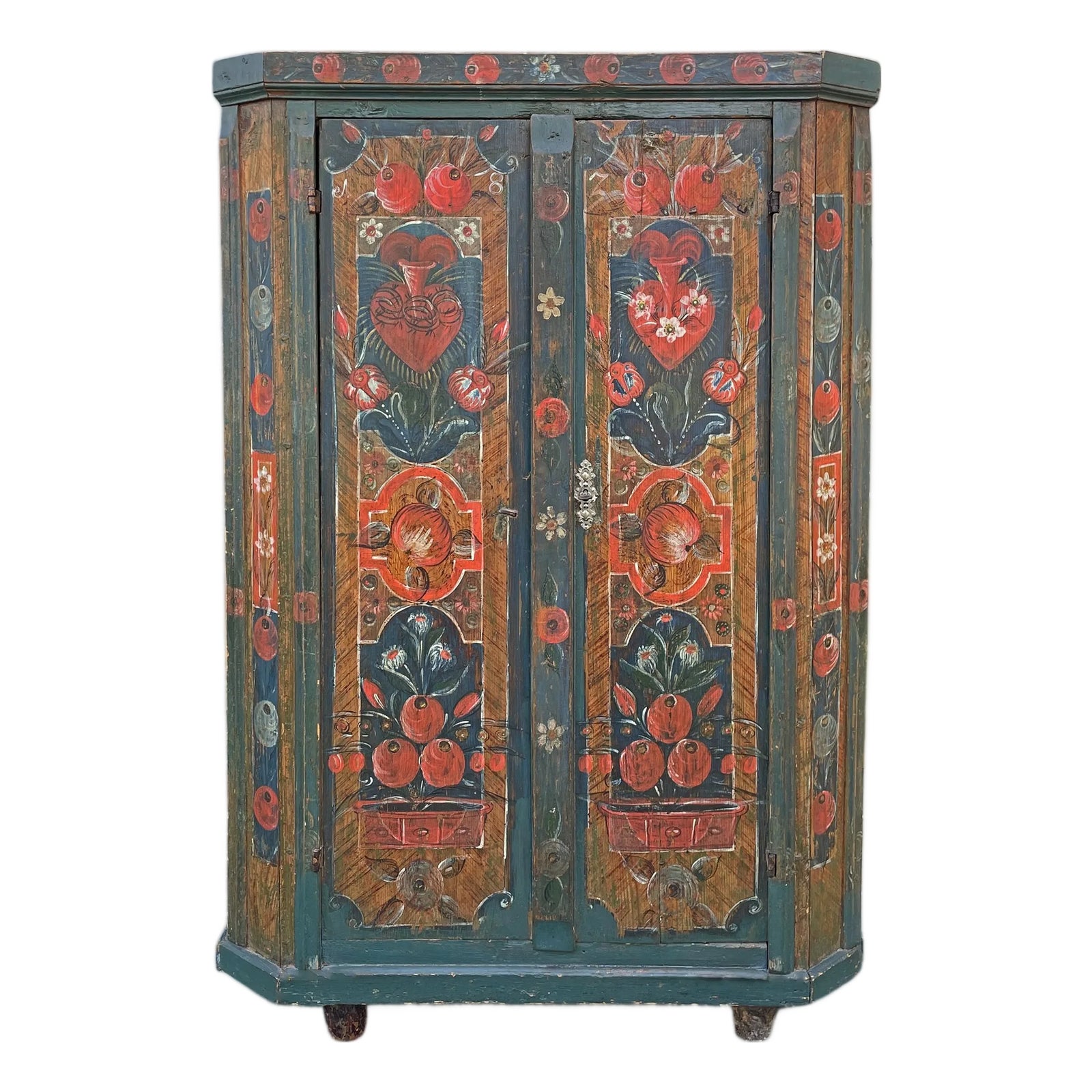 Early 19th Century Blue Floral Painted Cupboard | Chairish