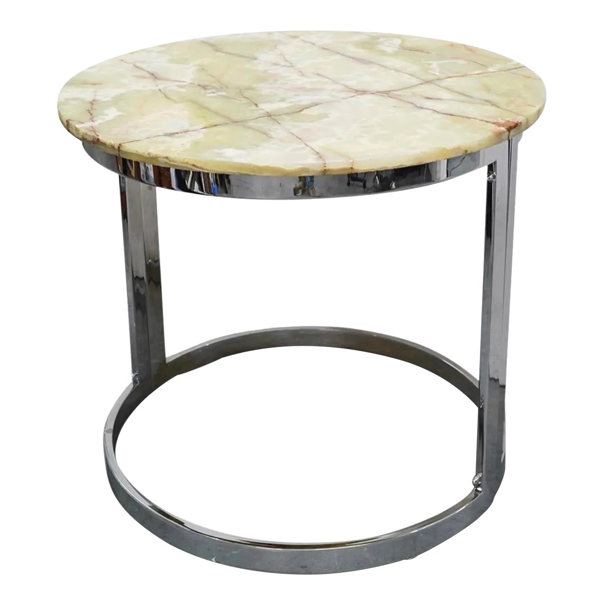 Mid 20th Century Round Onyx & Chrome Table | Chairish