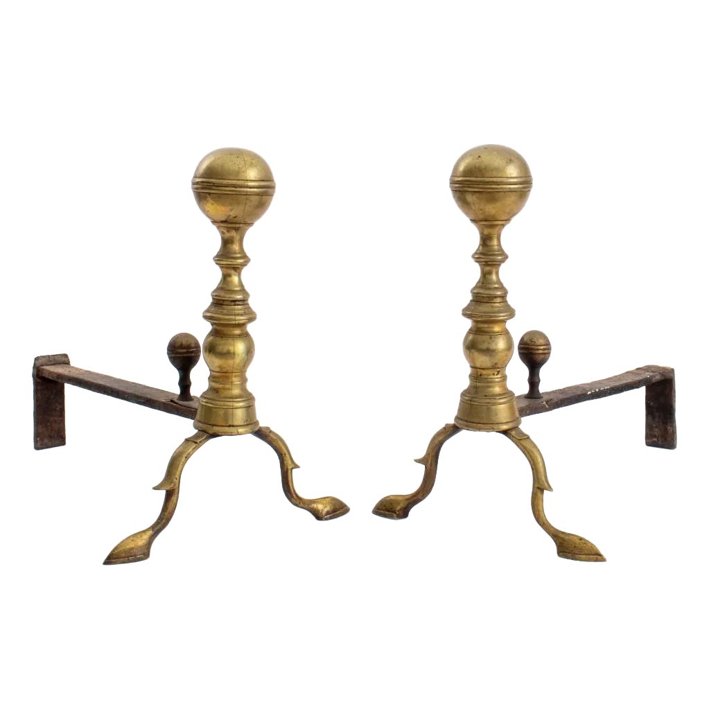 Pair of Brass Ball Andirons, late 19th C | Chairish