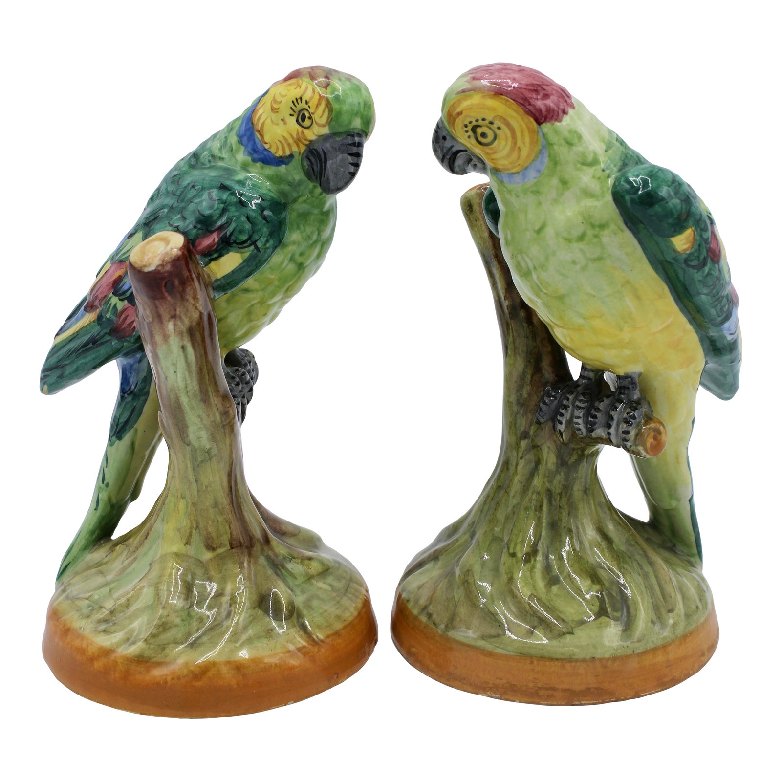 Mid 20th Century Italian Bright and Colorful Ceramic Parrots | Chairish