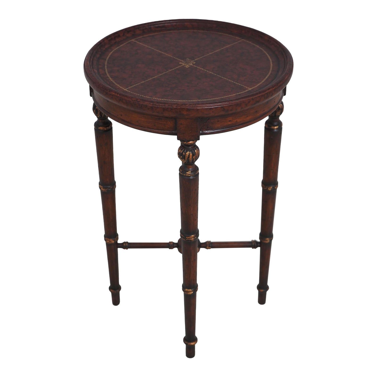 Regency Style Leather Top Round Occasional Table | Chairish
