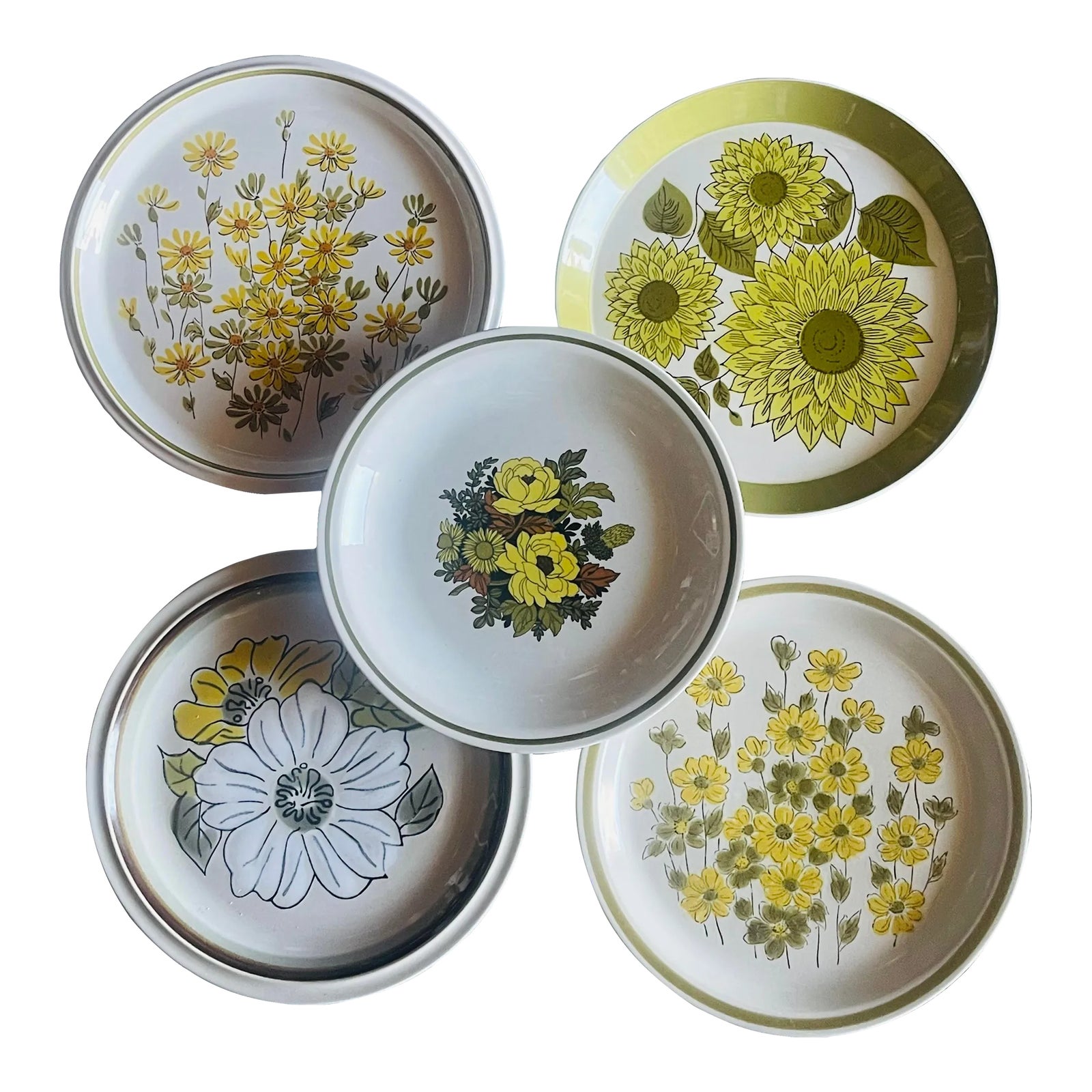 Vintage Mismatched Set of 5 Green Floral Dinner Plates | Chairish