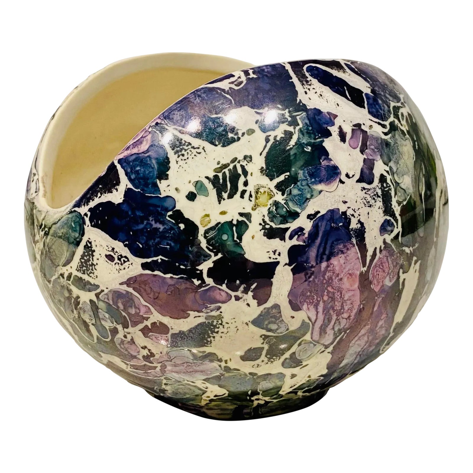 1960s McCoy Pottery Purple Lusterware Marbled Vase Bowl | Chairish