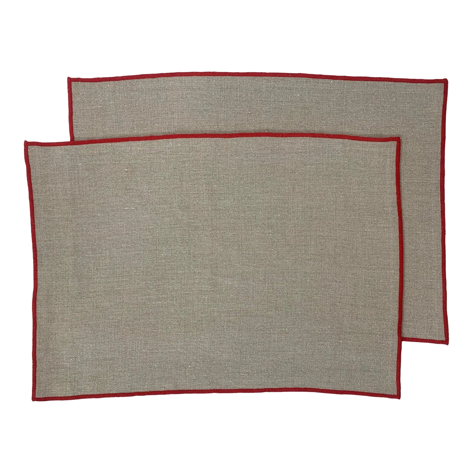 FirmaMenta Italian Natural Raw Linen Placemats With Red Embroidered ...