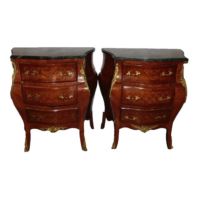 20th C. Walnut Inlay, Marble Top, Diminutive, With Bronze Mounts ...