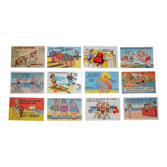 Vintage 1940's Humorous & Risque Color Lithograph Postcards - Set of 12 ...