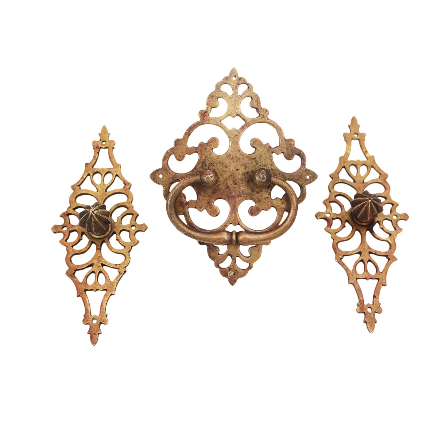 18th Century, Wrought Brass 3 Chest Handles - Set of 3 | Chairish