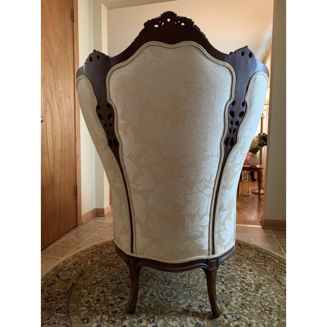 Vintage Victorian Style Damask Upholstery Wingback Chair | Chairish