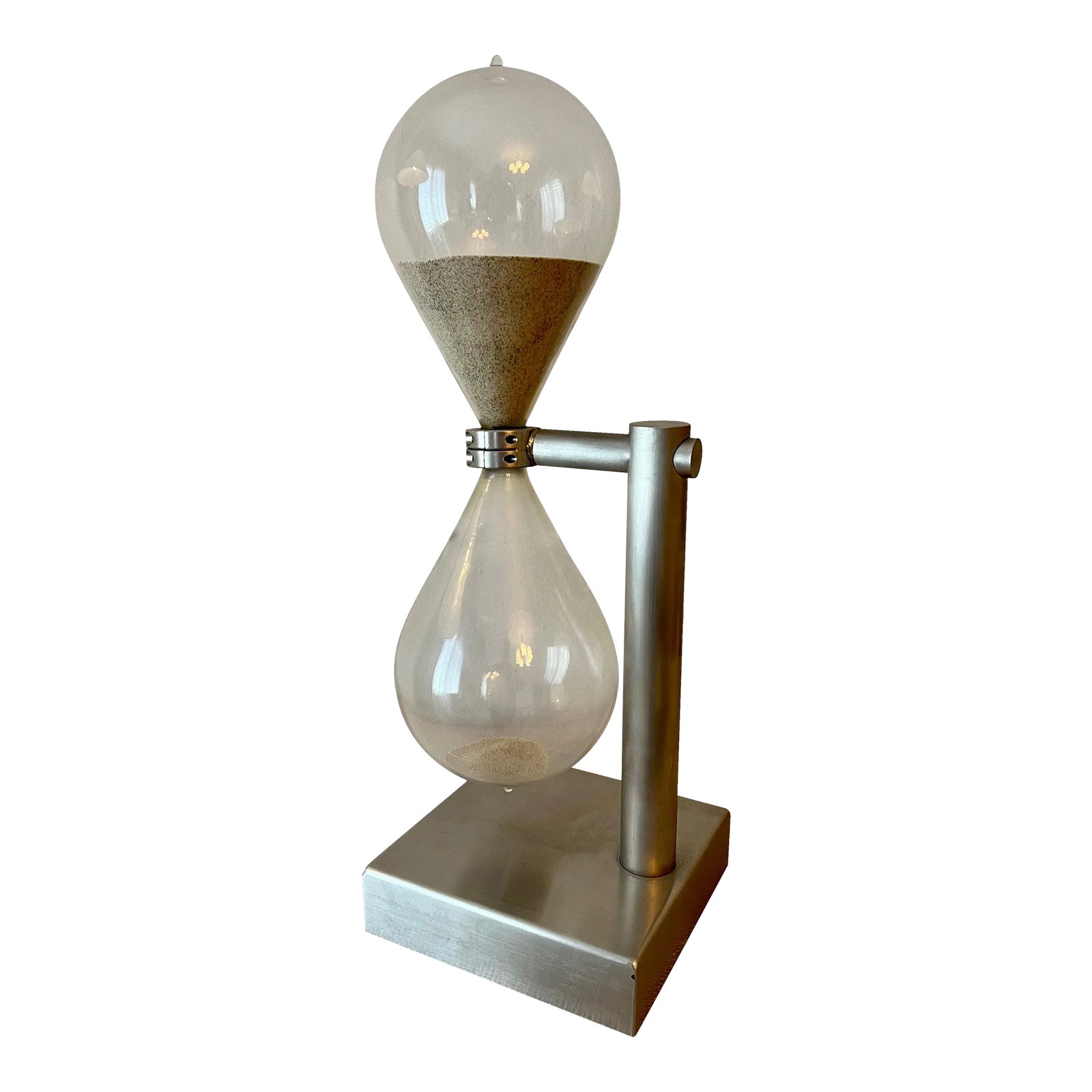 Brushed Aluminum Industrial Hourglass on Stand | Chairish