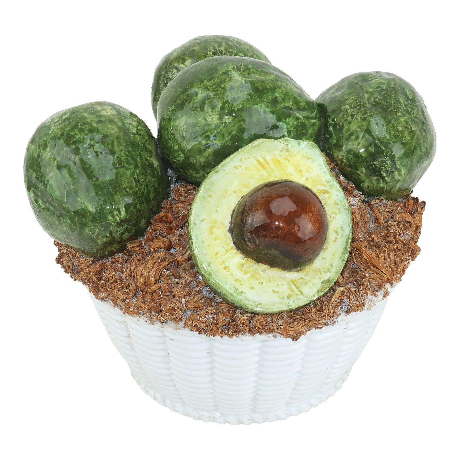 Vintage Italian Majolica Ceramic Avocado Basket | Chairish