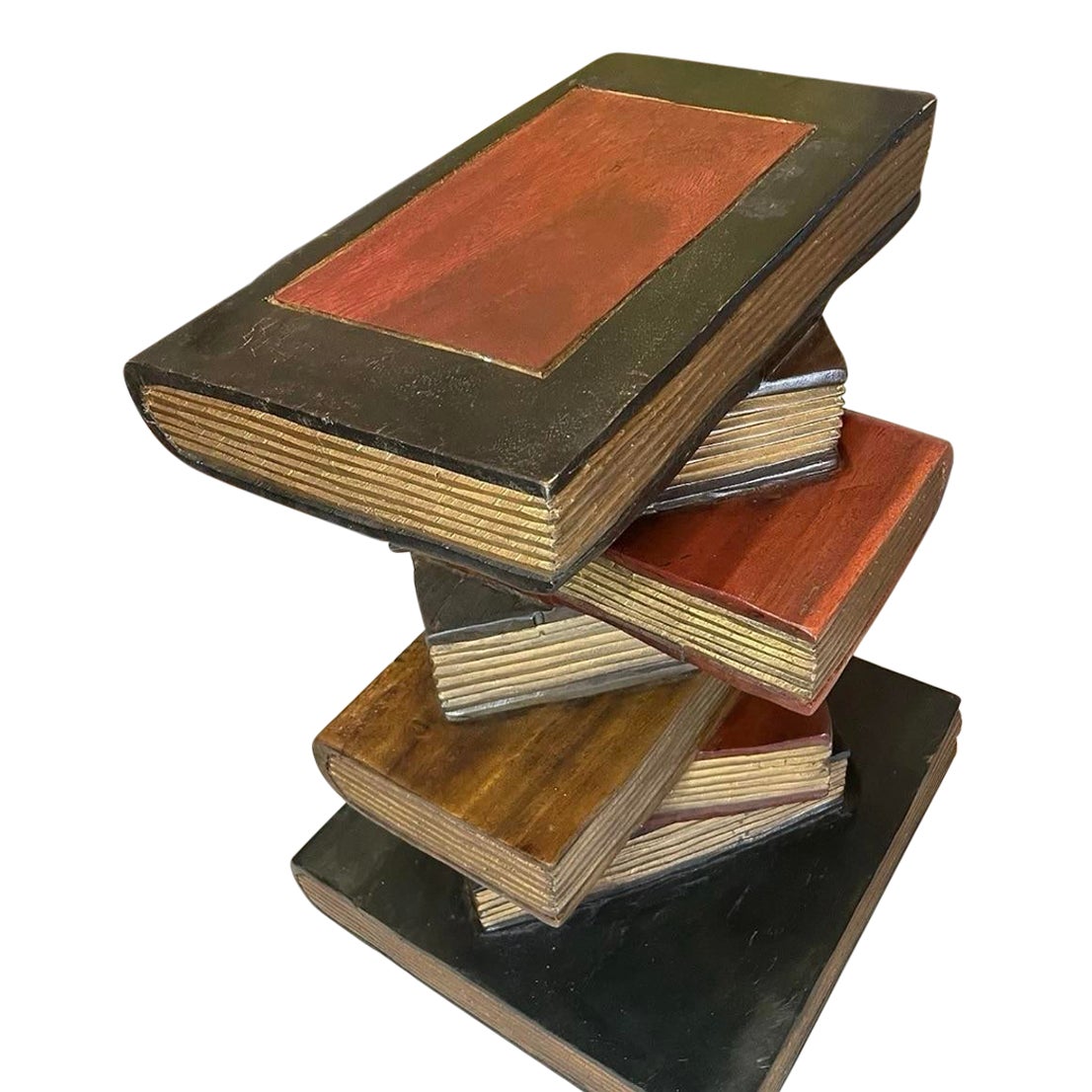 Solid Wood Stacked Book Side Table Hand Carved and Hand Painted With ...