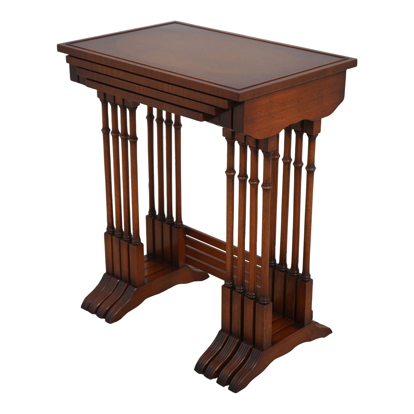 Reprodux Bevan Funnel English 4 Stack Mahogany Nesting Tables | Chairish