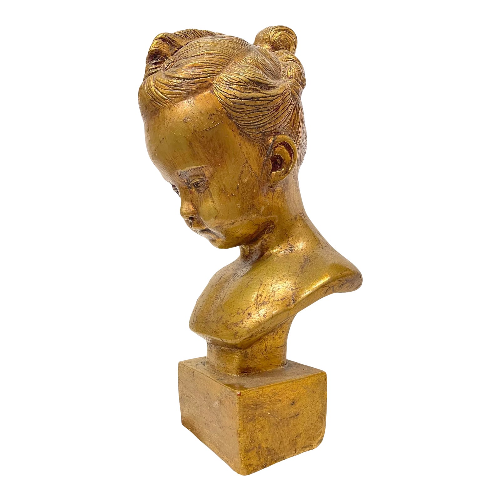 Vintage Early 20th Century Gold Leaf Ceramic Bust of a Girl | Chairish
