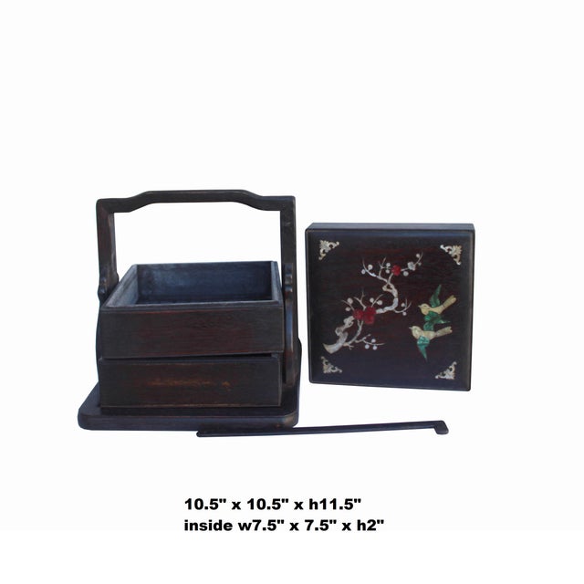 Traditional Chinese Square Multi Tray Wood Basket Box | Chairish