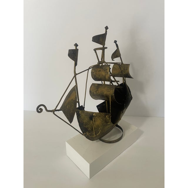 Vintage Mid-Century Modern Era Brutalist Metal Viking Ship Rough Weld ...