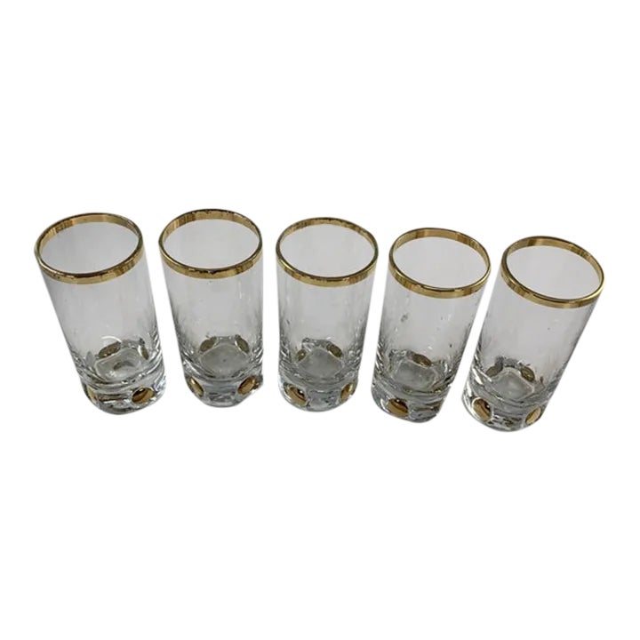 Vintage Glass Liquor Shot Cordial Glasses With Gold Trim - Set of 5 ...