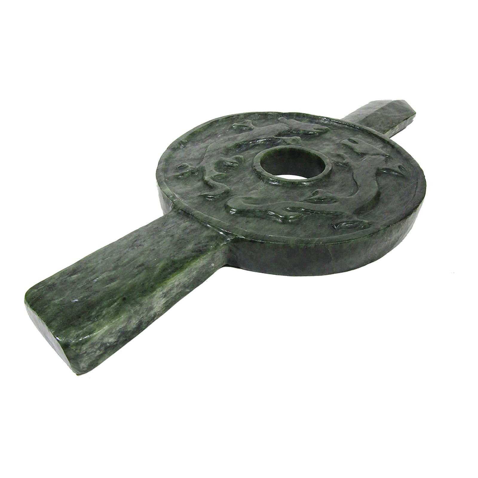 Large 1910s Chinese Nephrite Spinach Jade Bi Disc With Double Chilong ...