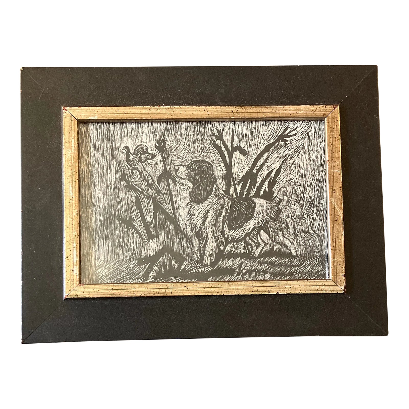 1970’s Original Setter Bird Dog Scratch Board Drawing Vintage Frame ...