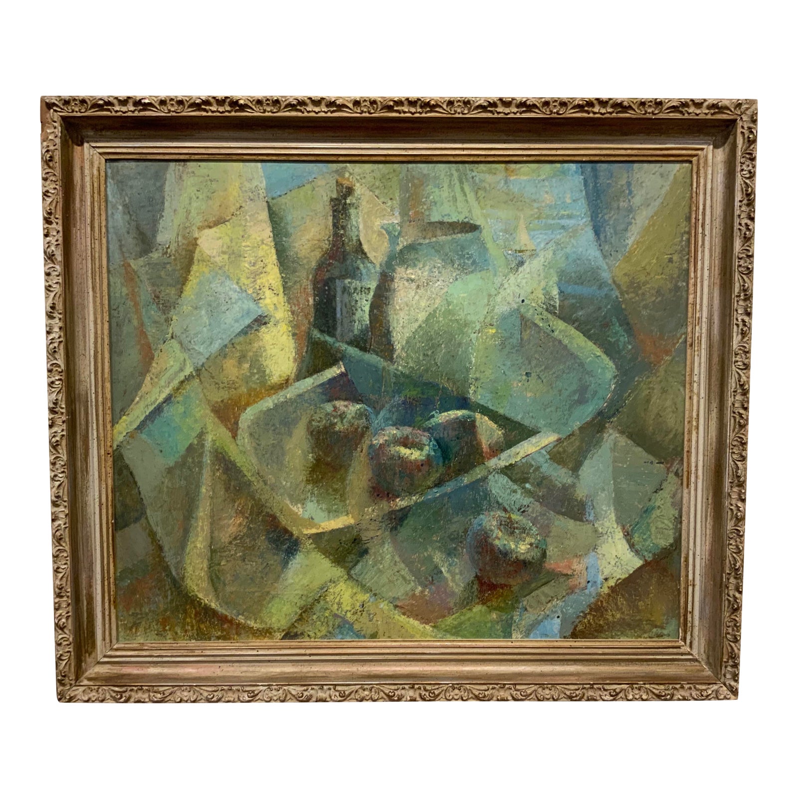 Midcentury Abstract Cubist Still Life Oil on Board Painting | Chairish