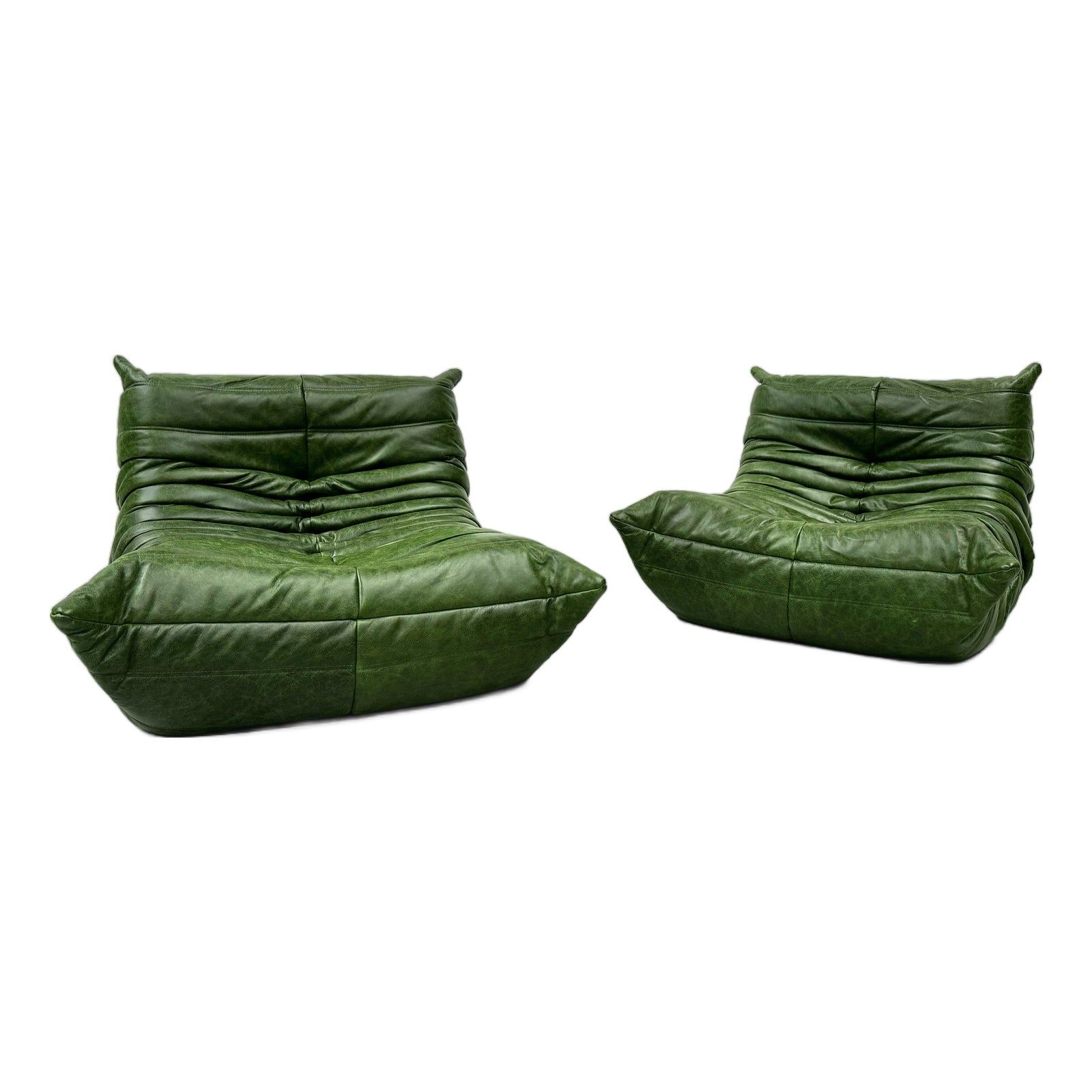 Togo Lounge Chairs in Forest Green Leather by Michel Ducaroy for Ligne ...