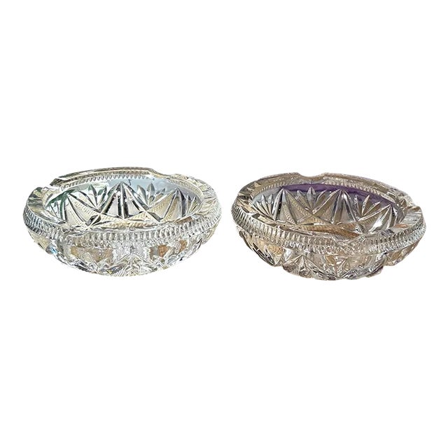Mid Century Crystal Cut Ashtrays - a Pair | Chairish