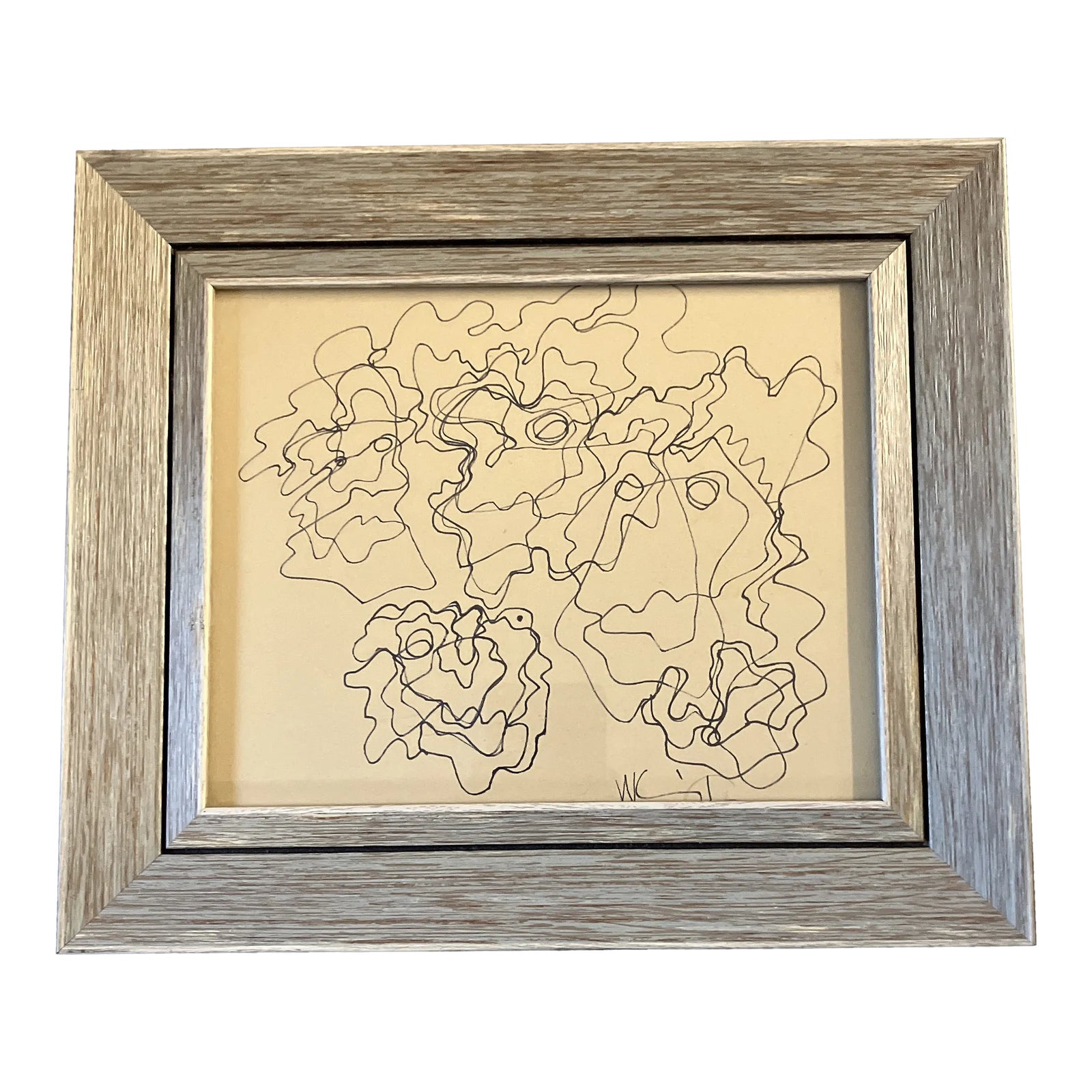 1980’s Original Wayne Cunningham Abstract Ink Drawing Tabletop Frame ...