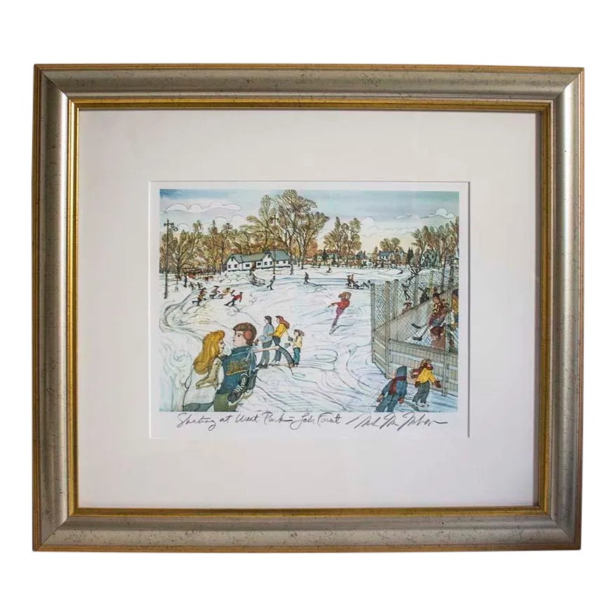 Skating at West Park-Lake Forest - Mark Mid-Century Modernahon - Signed ...