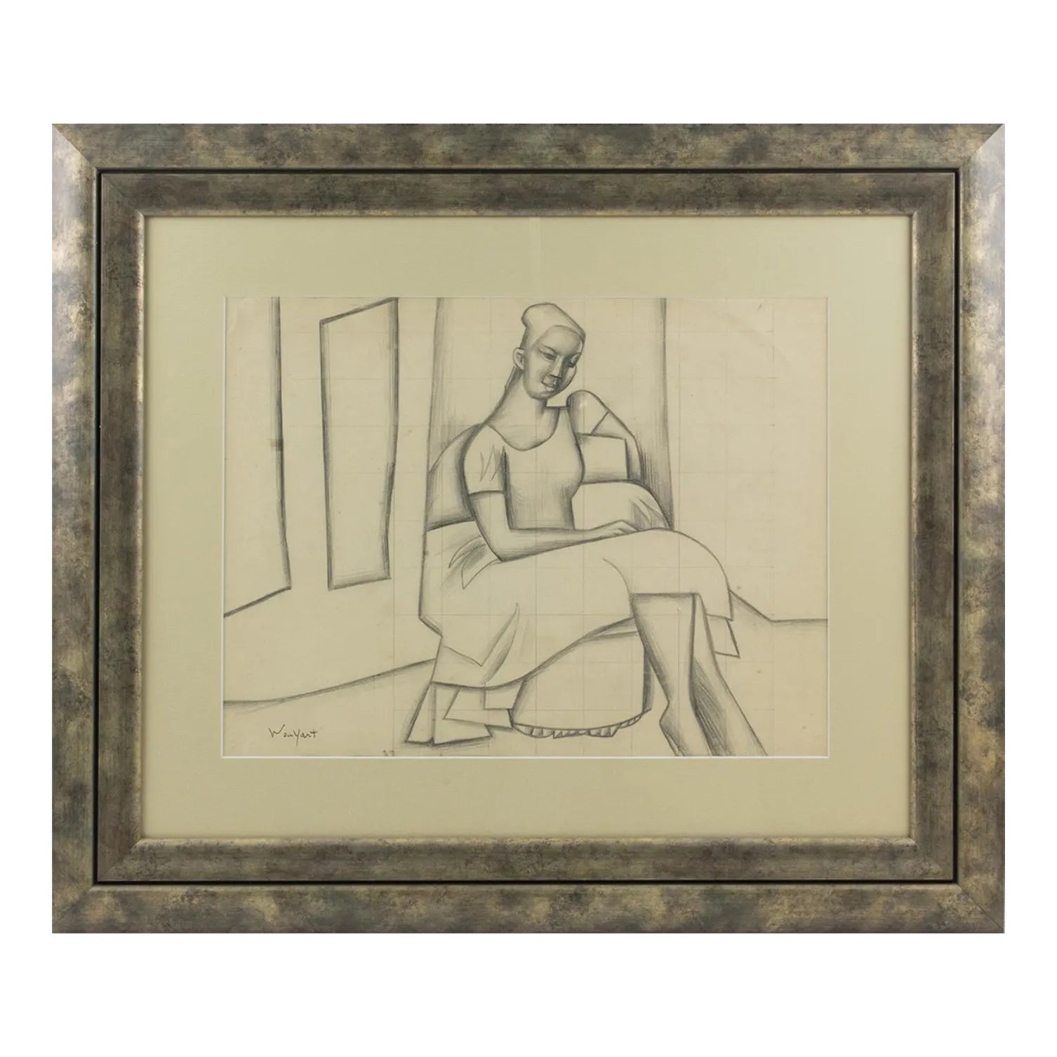 Cubist Woman Study Black Pencil Drawing by Wouyart | Chairish
