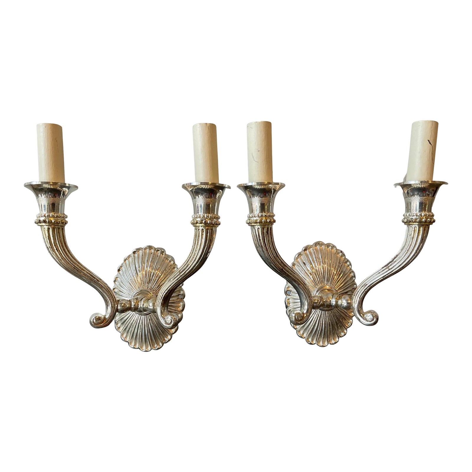 Early 21st Century Vaughn Silver Plate Double Arm Sudbury Sconces - A ...