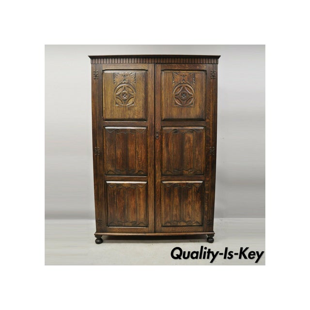 Antique Belgium Renaissance Jacobean Figural Carved Oak Large Wardrobe ...