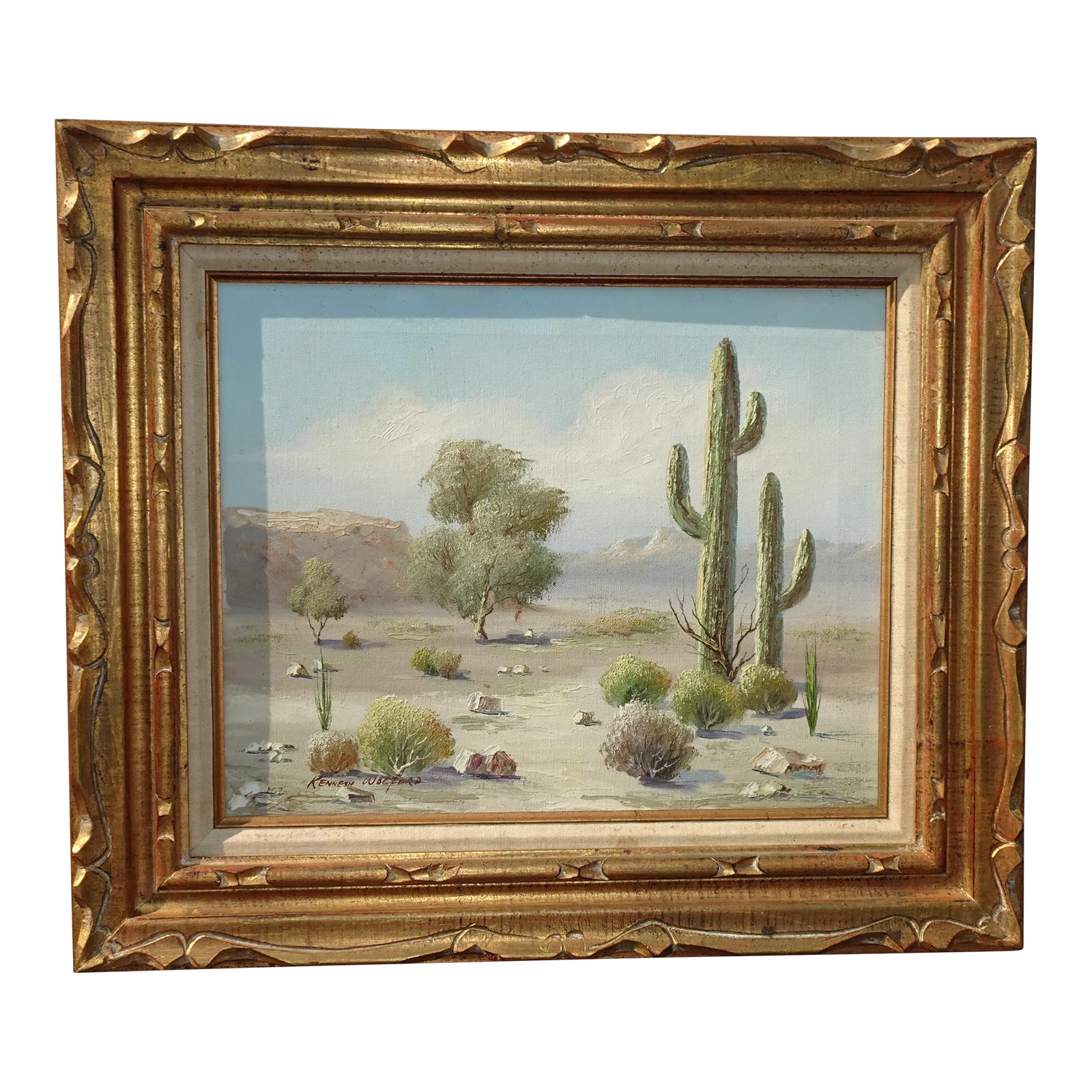 Vintage Oil on Canvas Desert Landscape Painting Picture Signed Kenneth ...