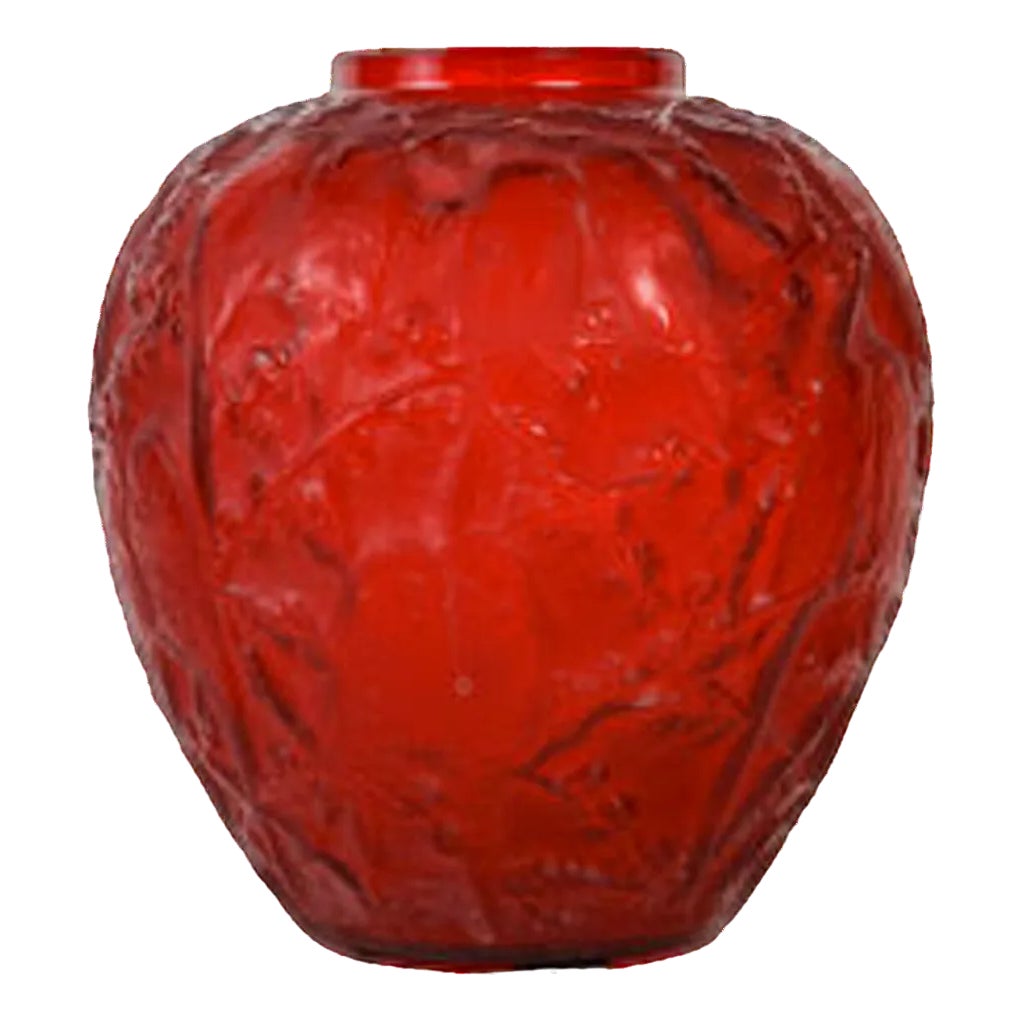 Red Tinted Parakeet Vase by René Lalique, 1919 | Chairish