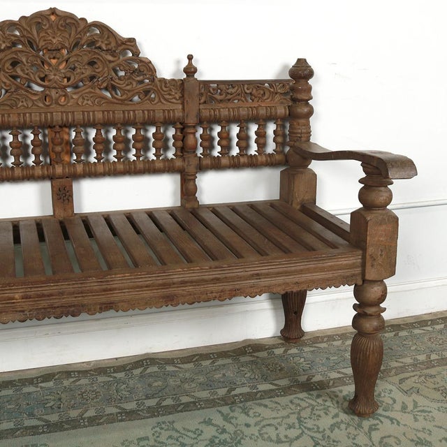 Antique Indian Carved Teakwood Bench | Chairish