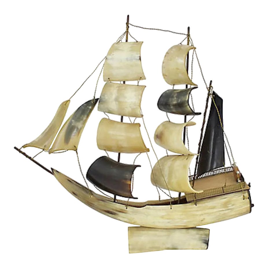 Mid-Century Italian Horn Musical Ship Model | Chairish