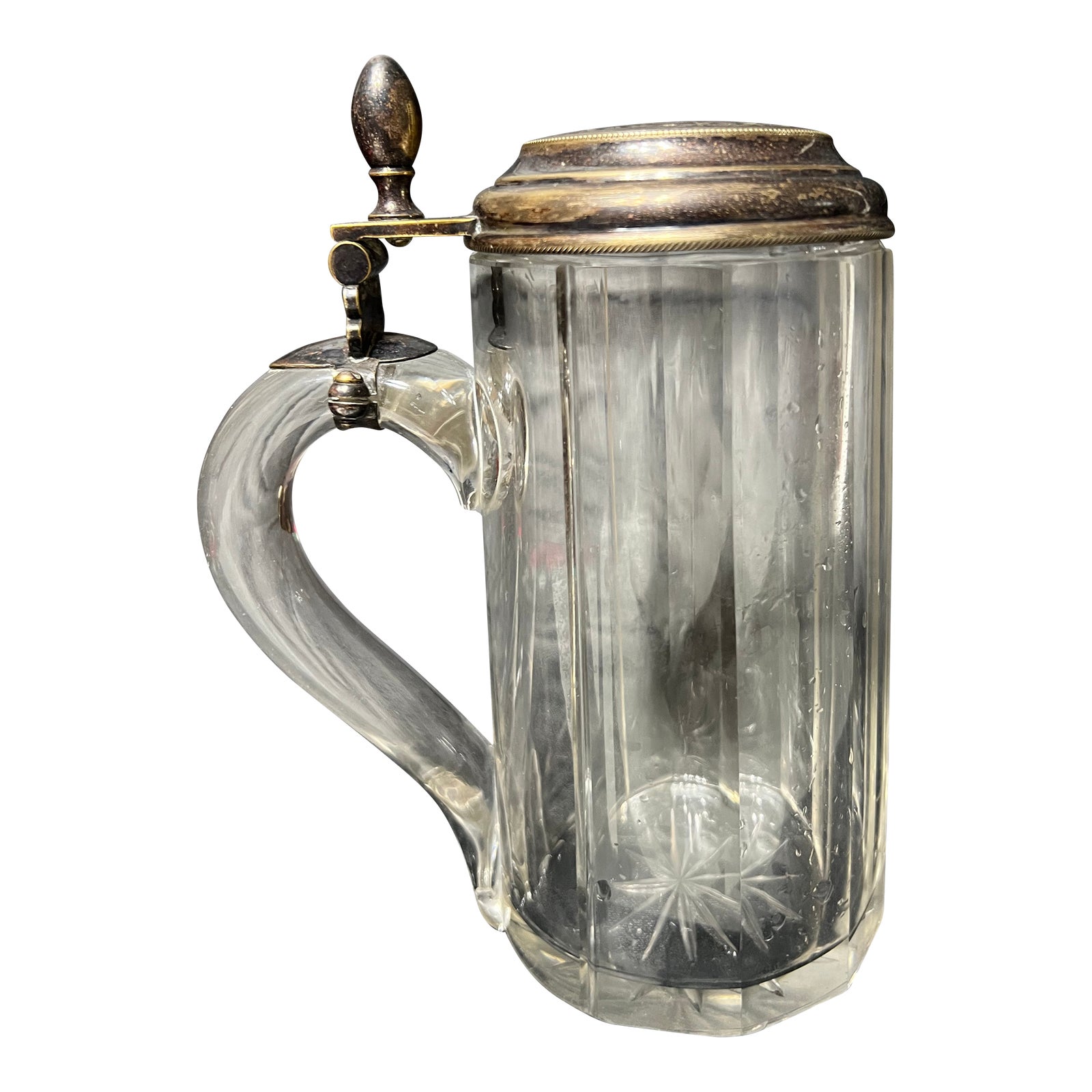 Antique German Glass Stein With a Pewter and Brass/Copper Lid | Chairish