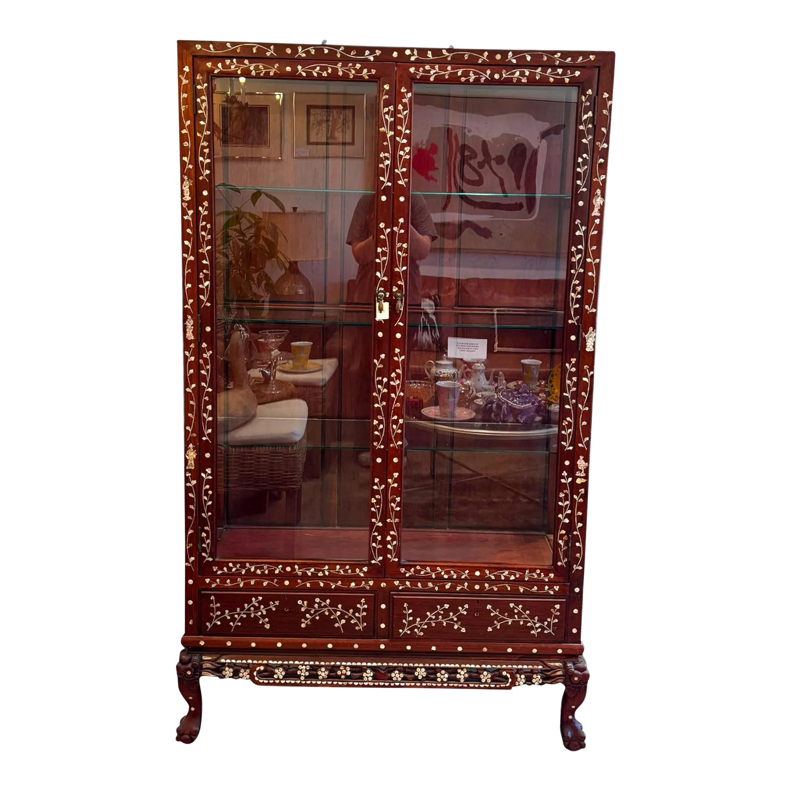 1950s Asian Display Cabinet - Red Wood | Chairish