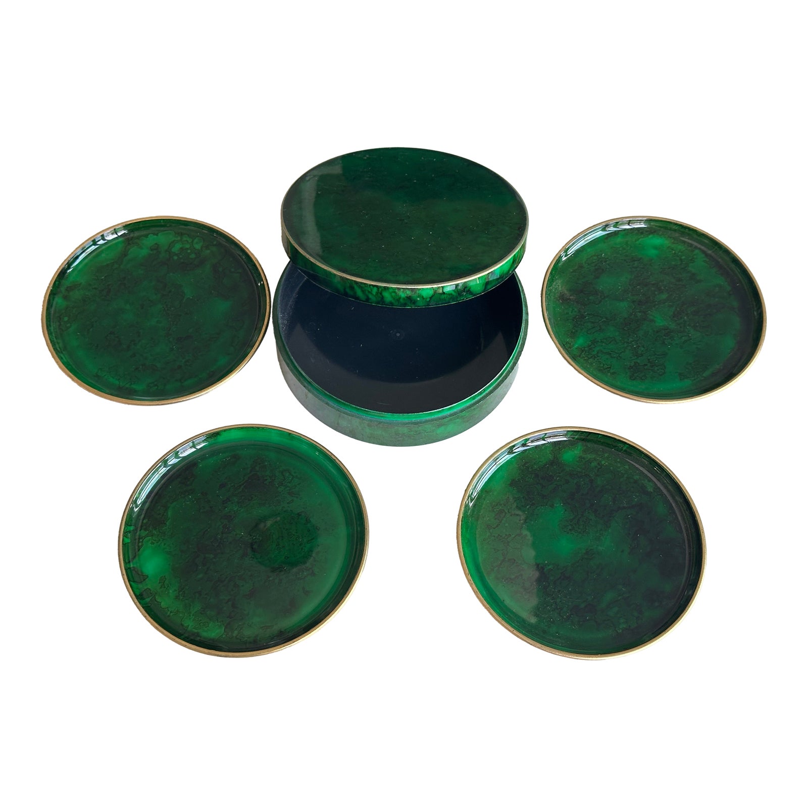 Vintage Otagiri Malachite Lacquerware Coaster & Box Set- 5 Pieces ...