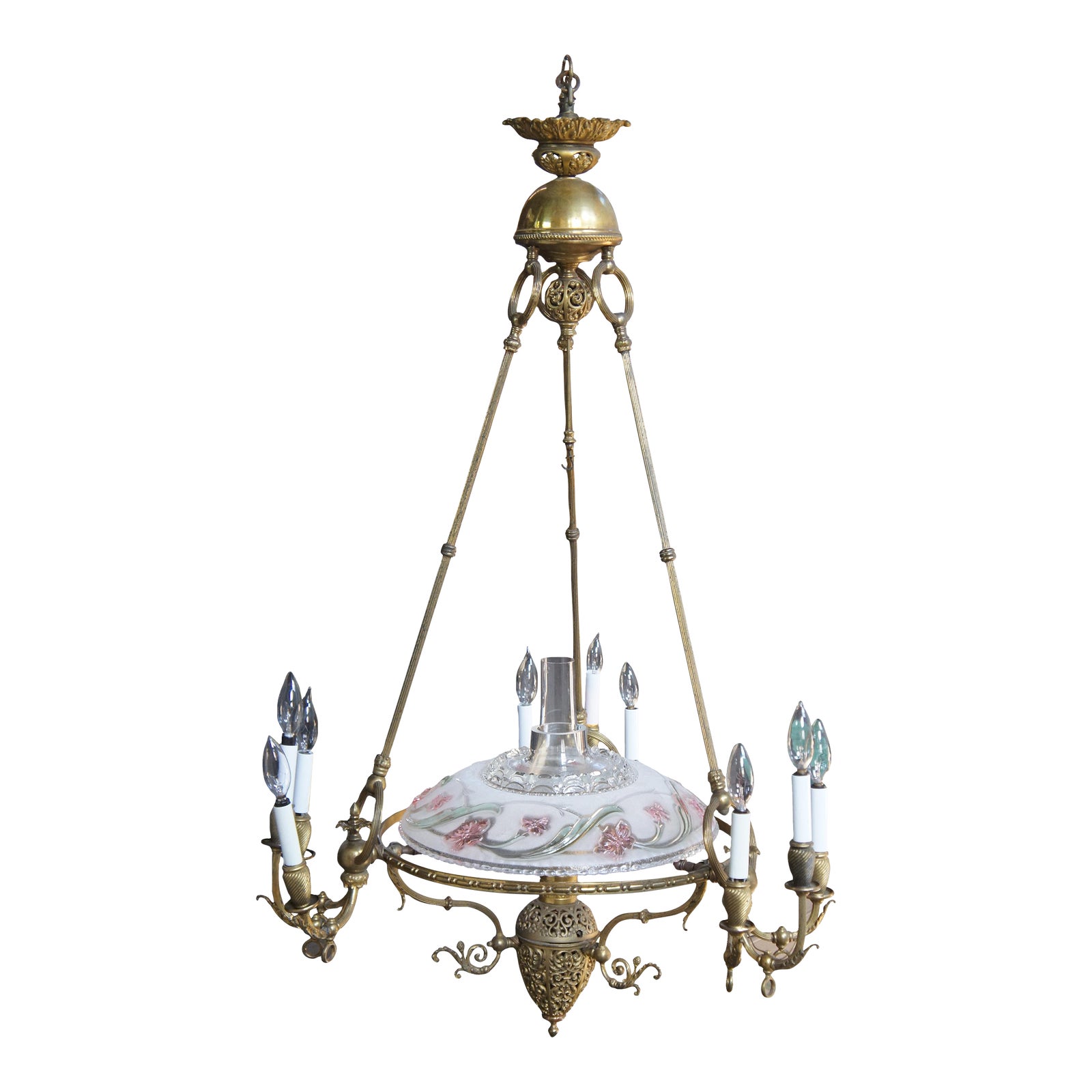 Early 20th Century French Victorian Brass Filigree 10 Light Converted ...