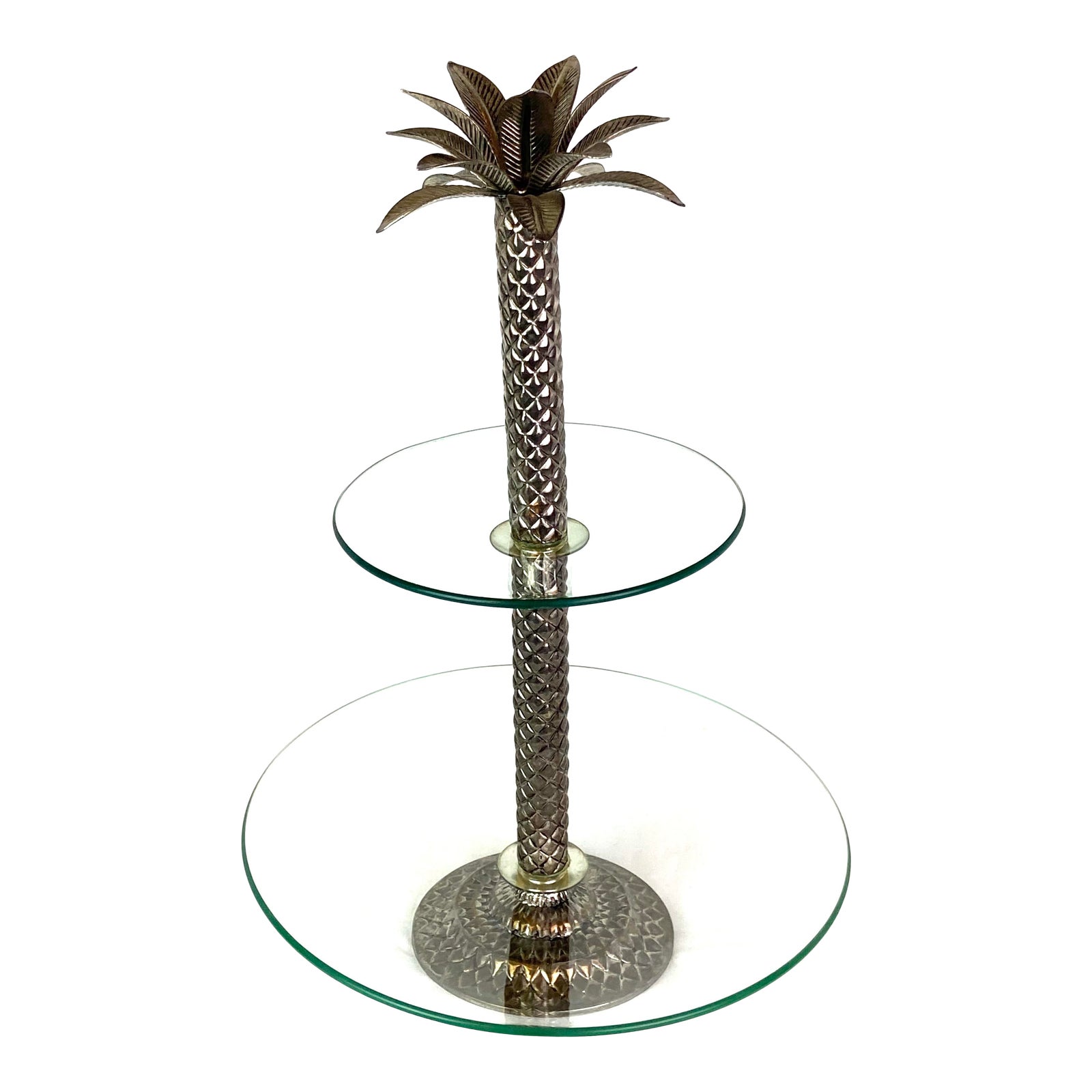 Silver Bronze Palm Tree Glass Server | Chairish