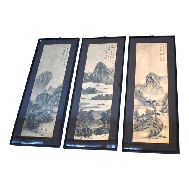 Chinese Landscape Scroll Panels | Chairish