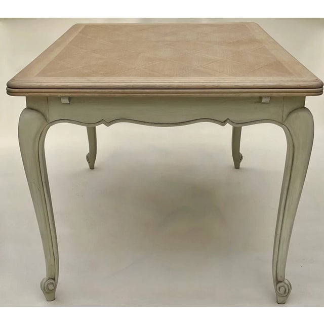 French Draw Leaf Dining Table Parquet Top Circa 1900, Painted Base ...
