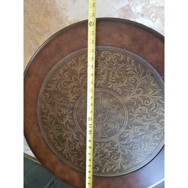 Nailhead Trim Leather Wrapped Side Table With Scrolling Metal Base ...