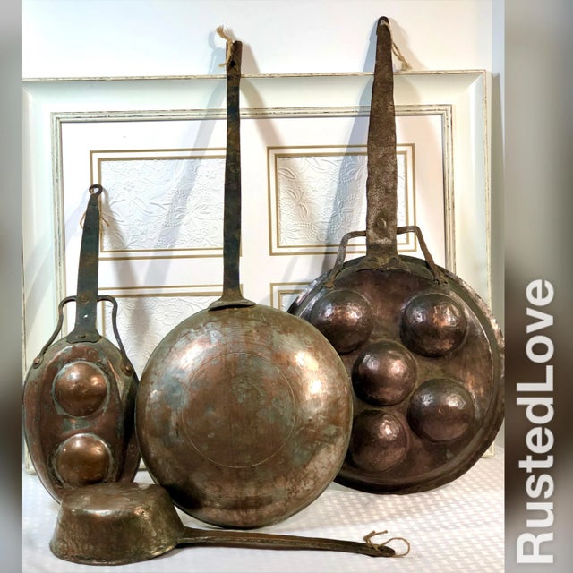 Antique Hand Crafted Copper Cooking Utensils, Signed - Set of 4 | Chairish