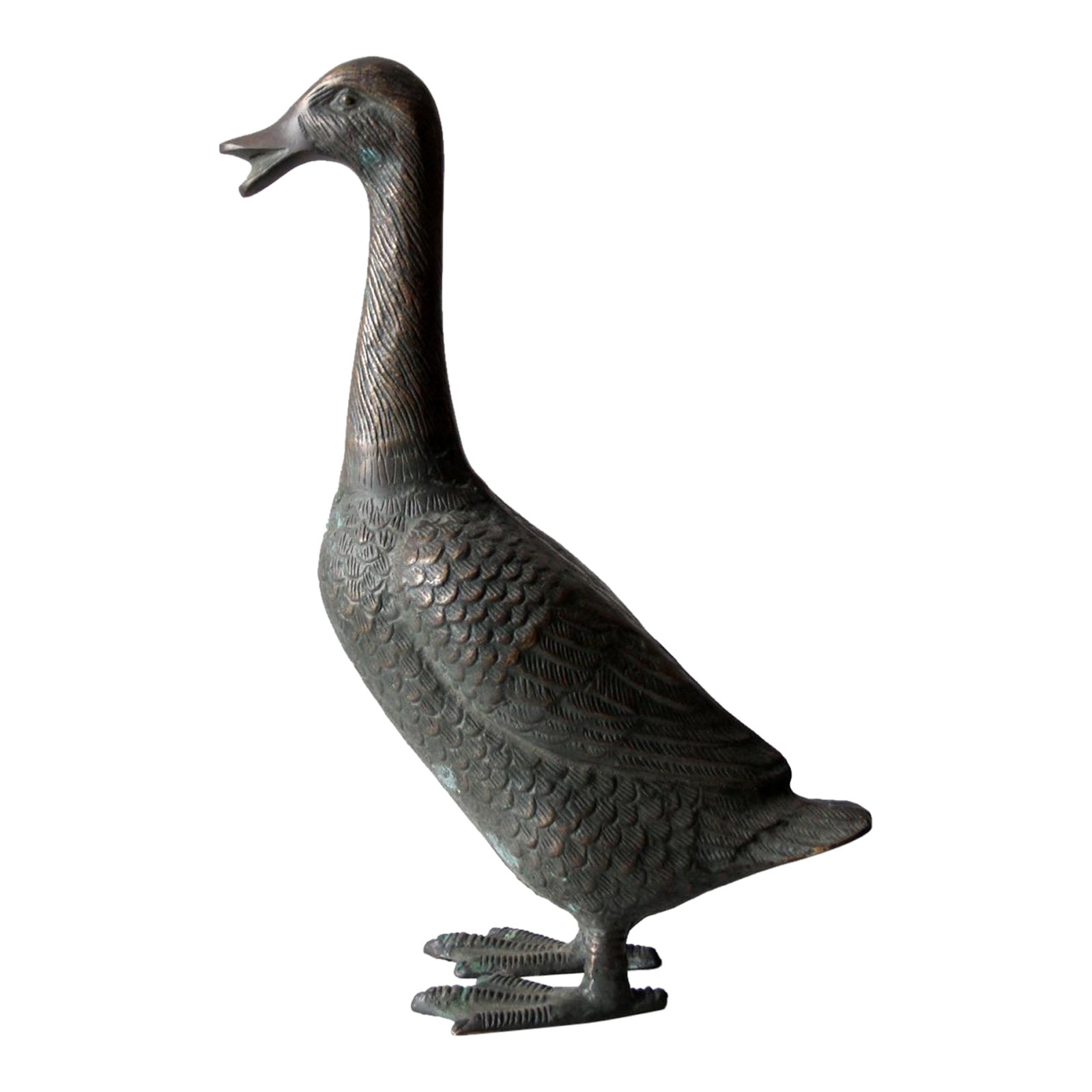 Vintage Patinated Copper Goose Sculpture | Chairish