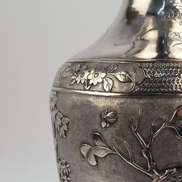Antique Signed Chinese Export Sterling Silver Vase With Landscape and ...