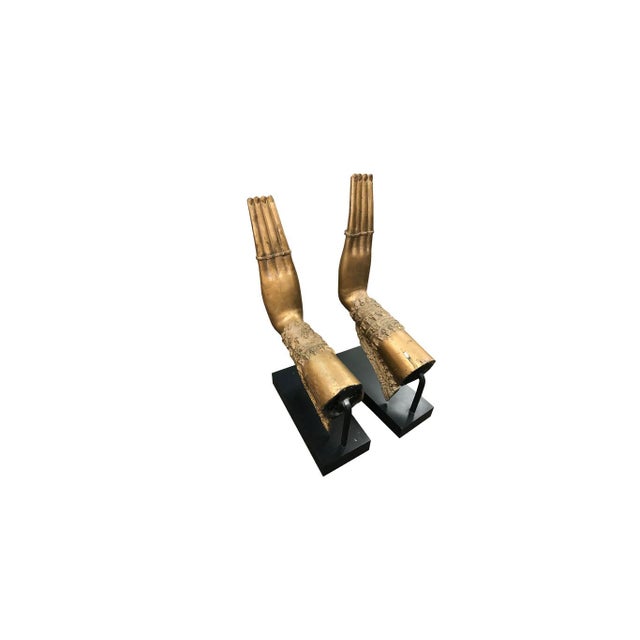 Contemporary Thai Hands Bronzed on Iron Stands - a Pair | Chairish