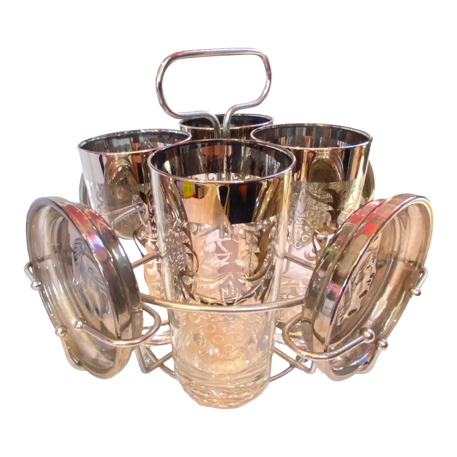 Morphew Abode 1950s Art Deco Silver Knights Glassware Set & Coasters- 9 ...