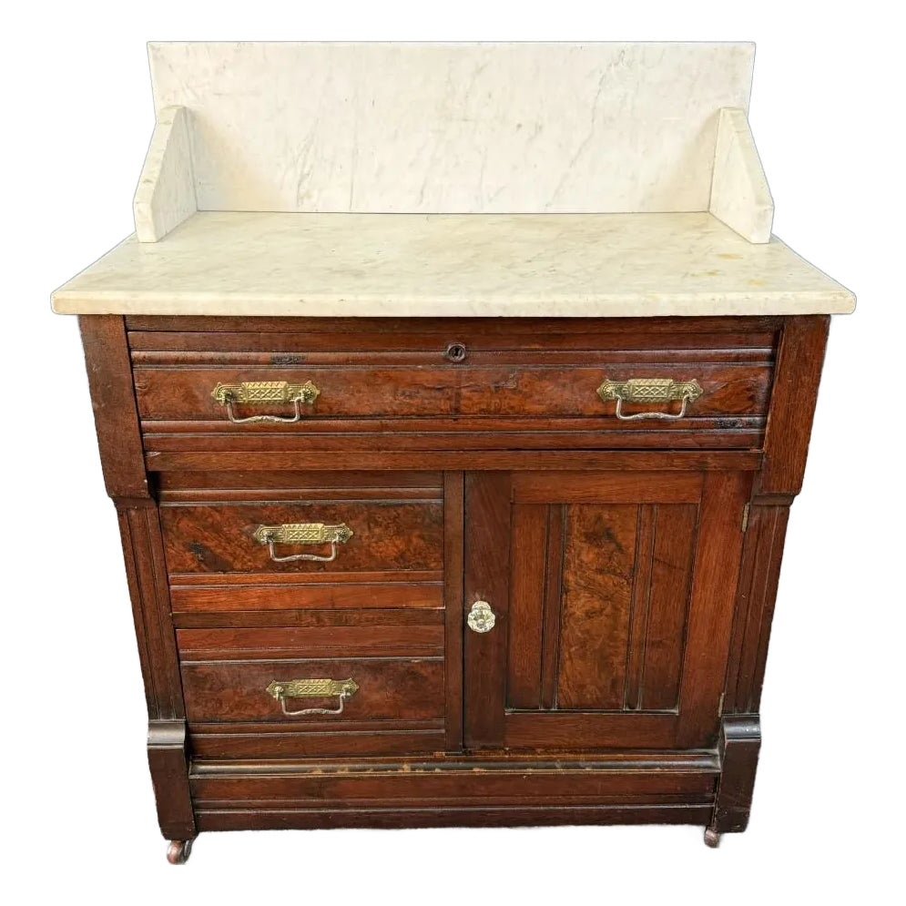 C1900 Solid Walnut Marble Top Washstand | Chairish